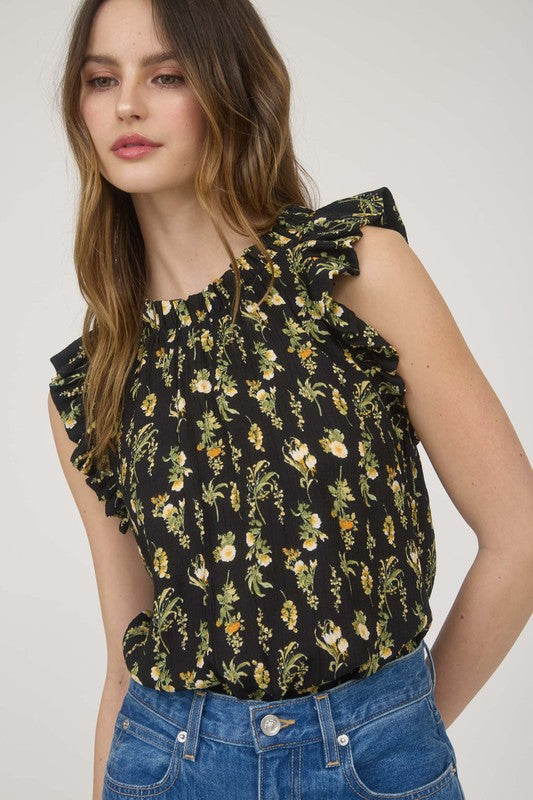 Floral Ruffle Detail Sleeveless Top – Booskies Boutique