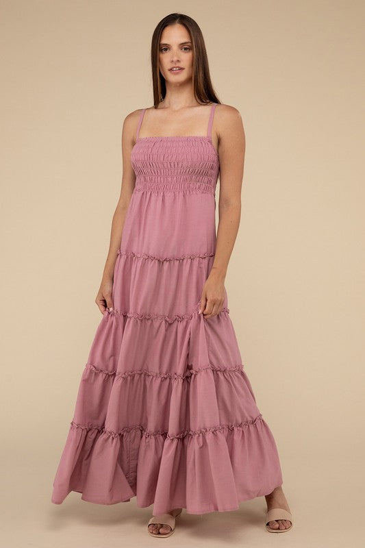 Woven Smocked Top Tiered Cami Maxi Dress – Booskies Boutique
