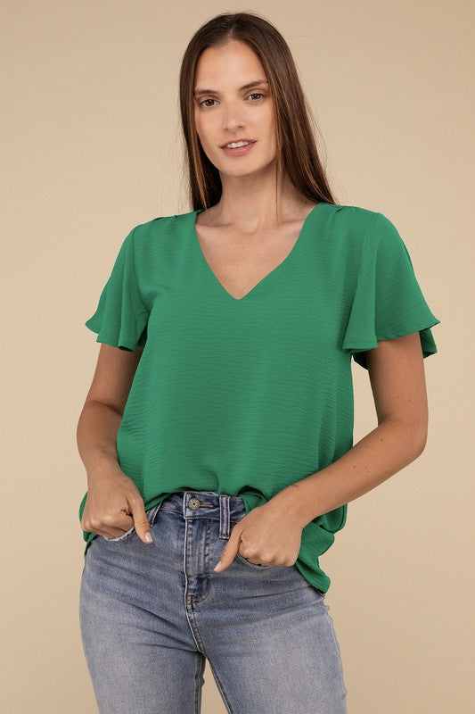 Woven Airflow Flutter Sleeve Top – Booskies Boutique